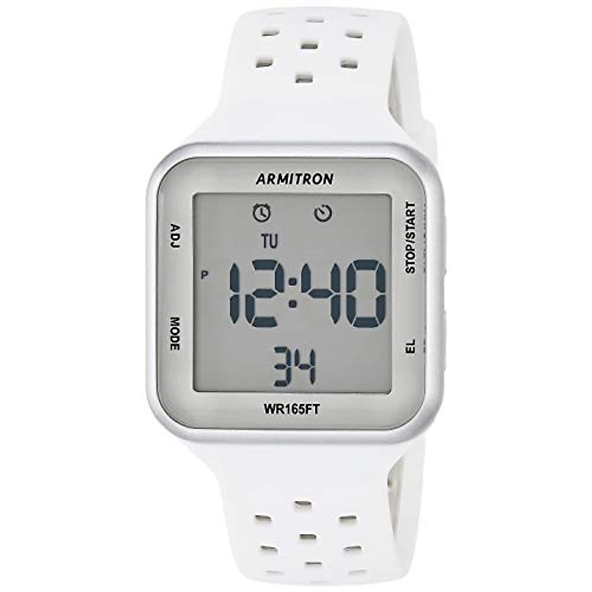 Armitron Sport Unisex 40/8417SWT Digital Chronograph White and Grey Perforated Silicone Strap Watch