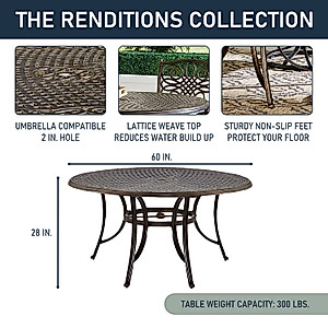 Hanover Renditions 7 Piece Outdoor Dining Set with Sunbrella® Fabric and Elegant 60" Round Patio Table with 6 Comfortable Swivel Chairs and Rust, UV, and Weather-Resistant Aluminum Frames in Mist