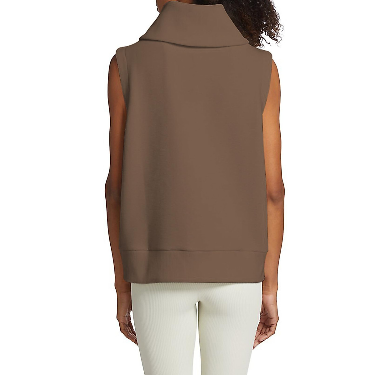 Viottiset Women's Ribbed Full Zip Lapel Collar Sleeveless Sweatshirt Sweater Vest Fall Casual Top Brown M