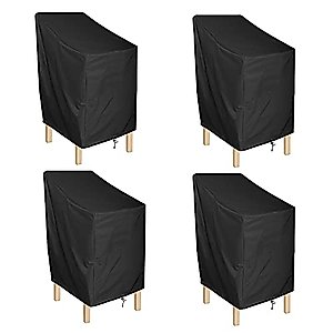 ANMINY Waterproof Patio Chair Covers Outdoor High Back Stackable Dining Bar Stool Lawn Chair Cover Furniture Protector Sun Resistant - Black, Pack Of 4