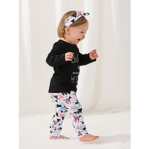 Baby Girls 3Pcs Outfit Set Letters Daddy is My Hero T-Shirt Tops Geometric Pants with Headband (3-6 Months)