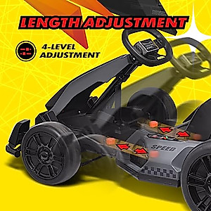 Blitzshark 24V Kids Go Kart 300W Powerful Drift Kart Electric Pedal Kart Outdoor Race Toy, with 2X150W Strong Motor, 7AH Big Battery, Drift/Sports Mode, EVA Tire, Brake Pedal, Length Adjustment, Grey