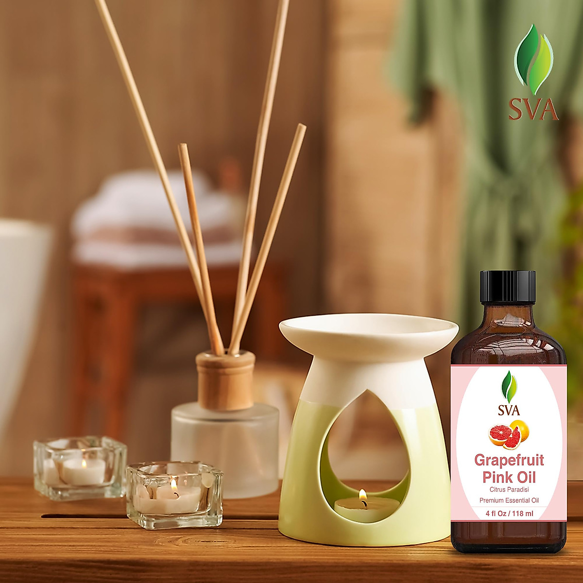 SVA Grapefruit Essential Oil Pink – 4 Fl Oz – 100% Natural Grapefruit Oil - for Diffuser, Hair Care, Face, Skin Care, Aromatherapy, Scalp and Body Massage, Soap and Candle Making - with Dropper