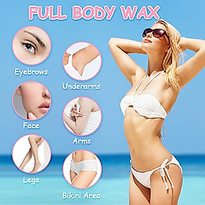 Hard Wax Beads, Professional Wax Beads for Hair Removal 400g Hair Wax with 10 Pcs Wood Sticks for Full Body Brazilian Bikini Face Legs Eyebrow Painless at Home for Woman Men