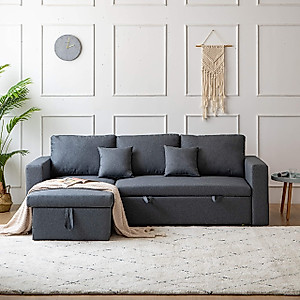 Kingway Sectional Sofa Bed with Storage Convertible Chaise Sofabed, W83D53H36, Gray