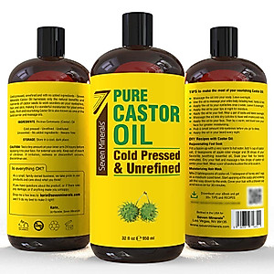 Pure Cold Pressed Castor Oil - Big 32 fl oz Bottle - Unrefined & Hexane Free - 100% Pure Castor Oil for Hair Growth, Thicker Eyelashes & Eyebrows, Dry Skin, Healing, Hair Care, Joint and Muscle Pain