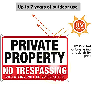 4 Pack Private Property No Trespassing Sign Metal 10"x14" Rust Free Aluminum,Indoor & Outdoor Use for Fence and Yard
