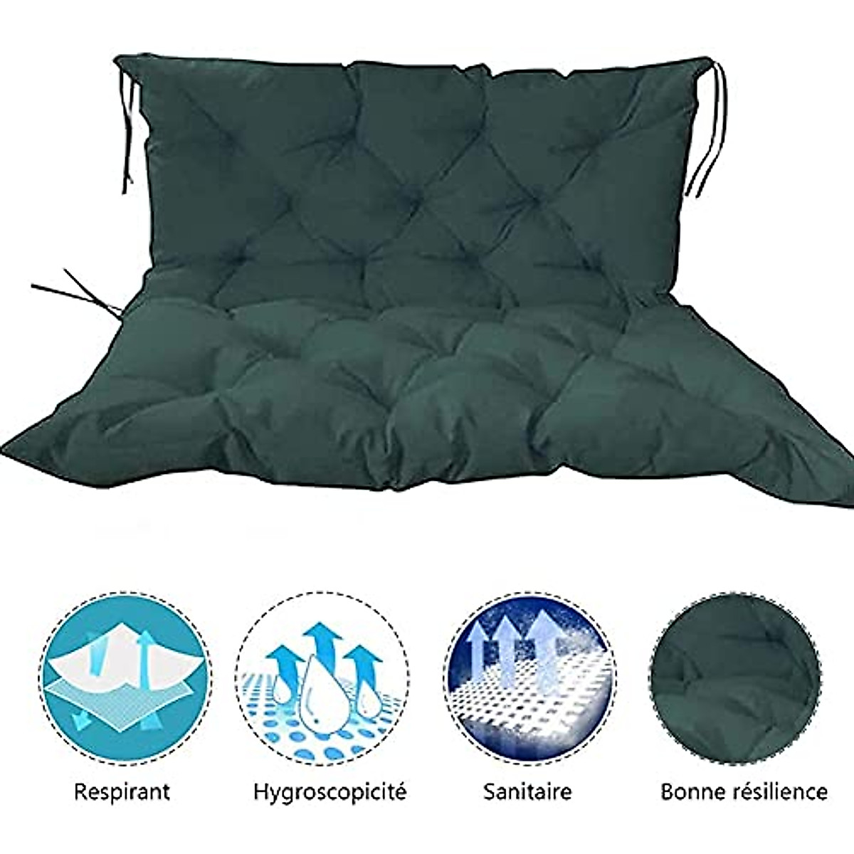 Waterproof Bench Cushion with Backrest, 2 or 3 Seat Swing Replacement Cushions Overstuffed for Garden Patio Swing Outdoor Bench Cushions
