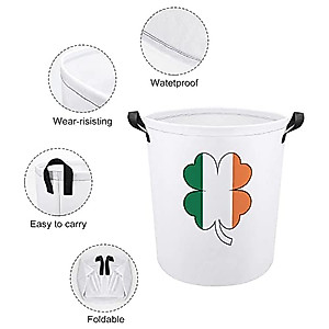 Patrick's Day Clover Leaf Large Laundry Basket Hamper Bag Washing with Handles for College Dorm Portable