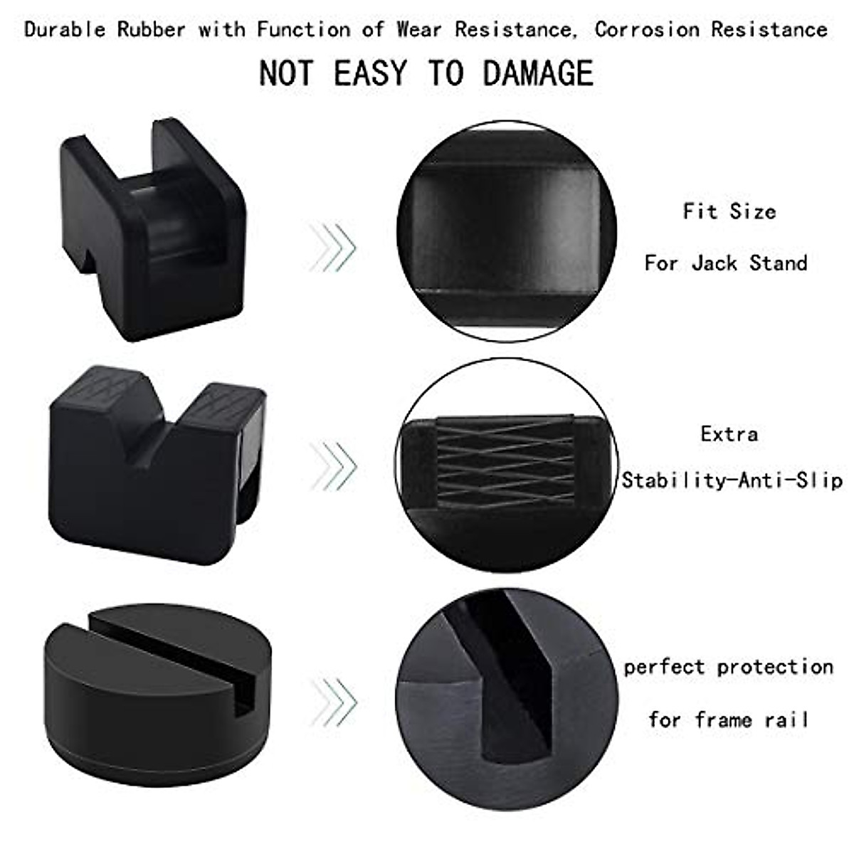 HXXF 2 Types Jack Stand Pads Adapter 4 Ton Universal Rubber Slotted Frame Rail Pinch welds Protector for Jack Stand (Black)