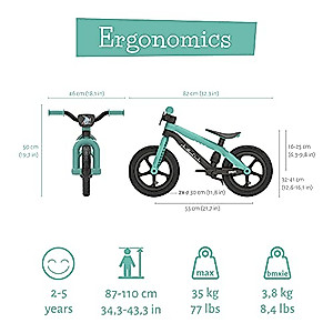 Chillafish Bmxie² Lightweight Balance Bike with Integrated Footrest and Footbrake for Kids Ages 2 to 5 Years, 12-inch Airless Rubberskin Tires, Adjustable Seat Without Tools, Minth