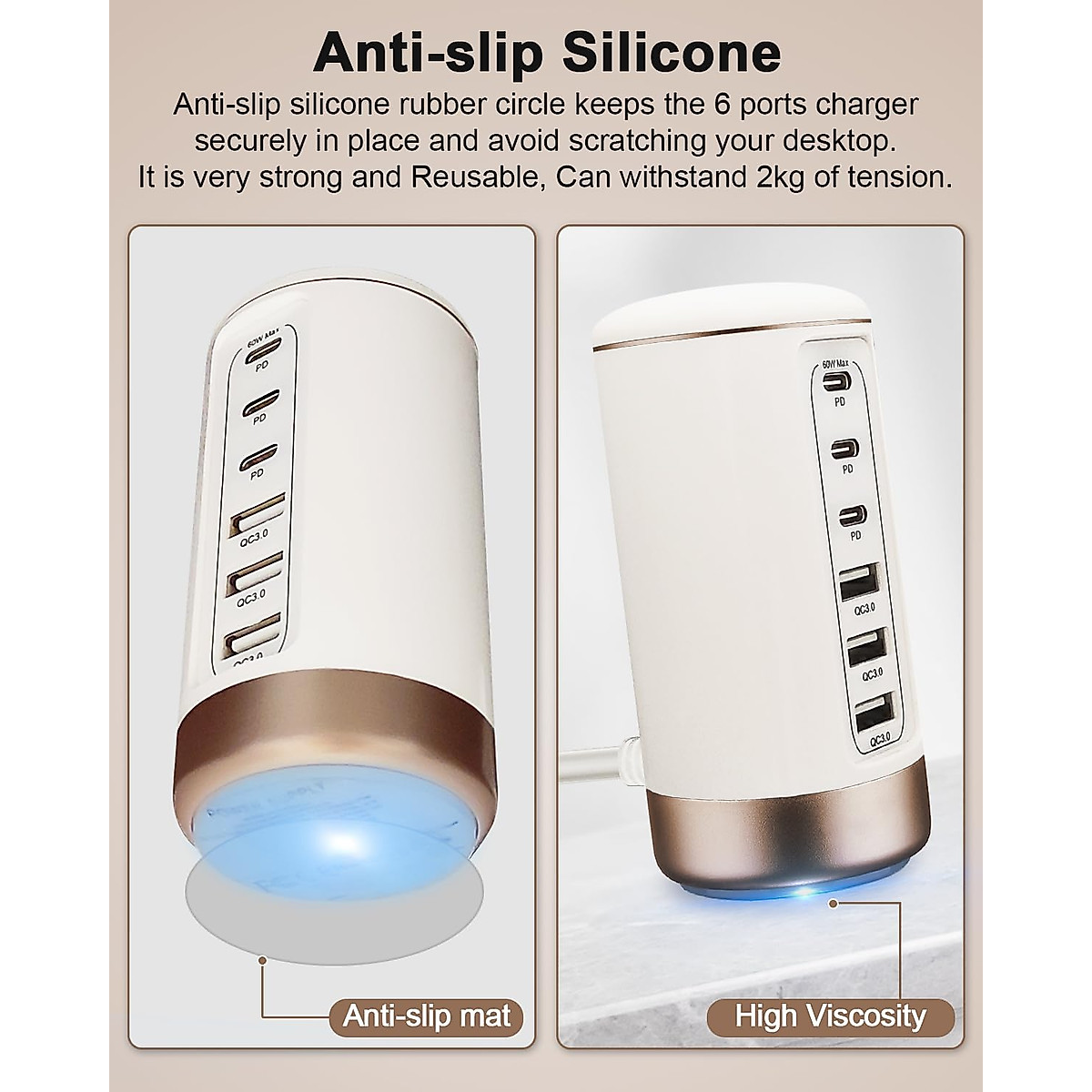 60W USB-C Charging Station for Multiple Devices, Universal 20W USB-C & 18W USB Charging Hub, Smart IC Identification Technology Charging Tower for iPhone iPad Tablets Smartphones, Home Office Use