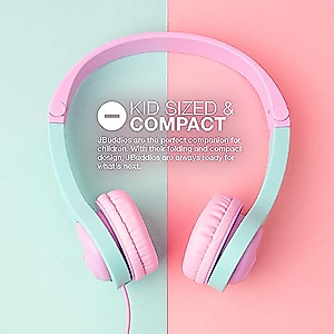 JLab JBuddies Folding Kids Wired Headphones Gen 2, Pink/Teal, Toddler Headphones, Noise Isolation, Kids Safe, Volume Limiting Headphones, Headphones for Children Ages 2+