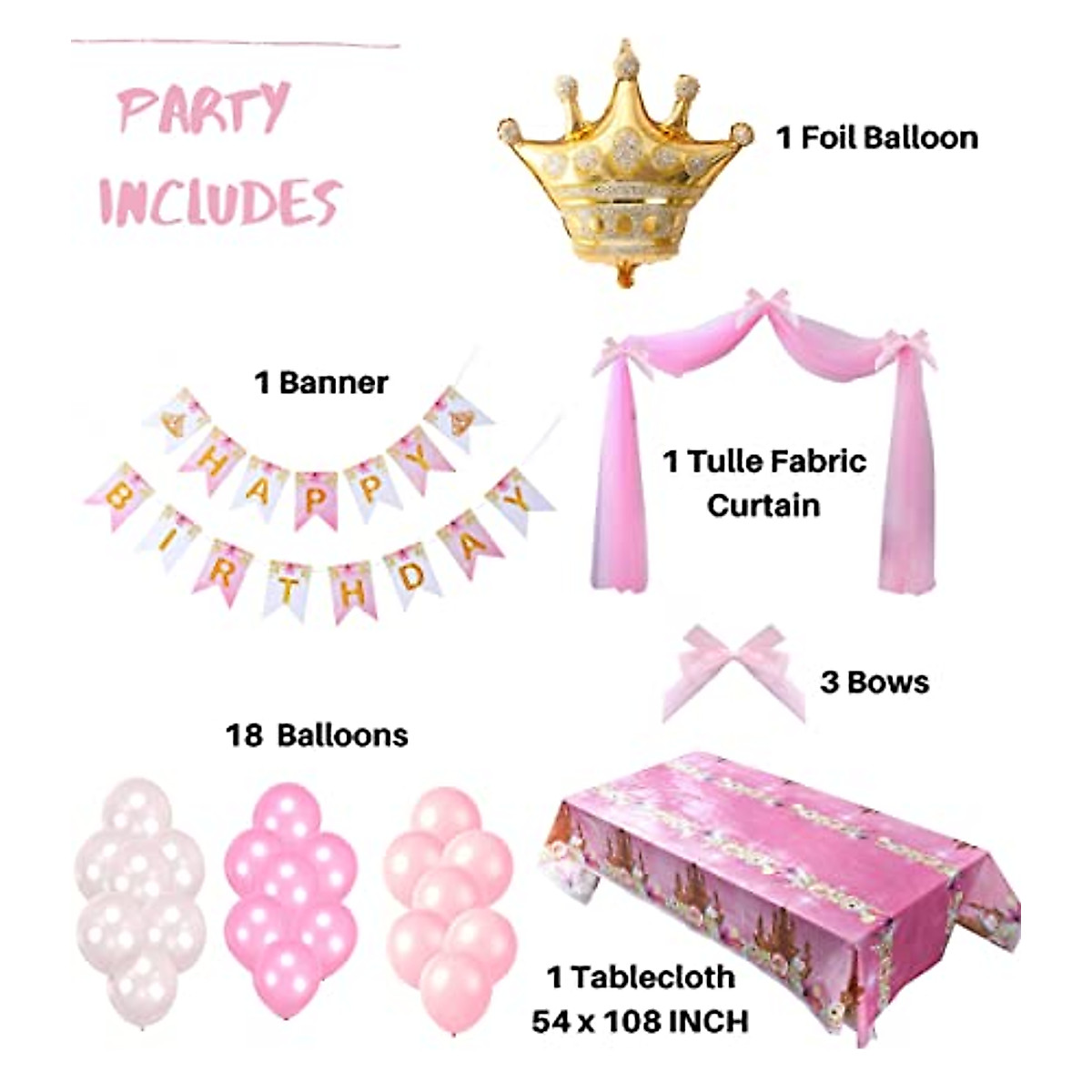 Winoo Design Princess Plates and Napkins Party Supplie - Serves 16 - Princess Birthday Decorations Includes Paper Plates Cups Napkins Cutlery Balloons Banner Tablecloth Party Favor Décor Idea