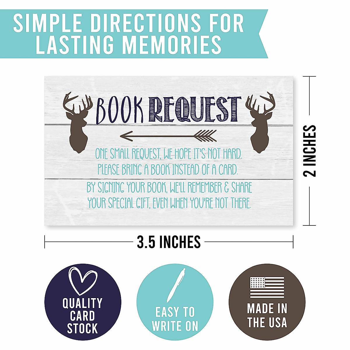 25 Books For Baby Shower Request Cards - Deer Baby Shower Invitation Inserts, Book Request Baby Shower Guest Book Alternative, Bring A Book Instead Of A Card, Baby Shower Book Request For Boys