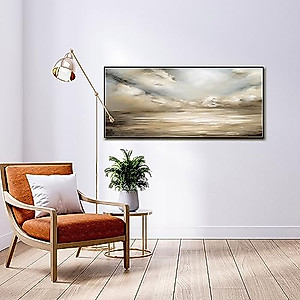 Sky Landscape Abstract Texture Art Oil Painting Light Brown Minimalist Neutral Oil Painting Living Room Home Decor Wall Art,Unstretched,Frameless,(102X203cm)40X80Inches