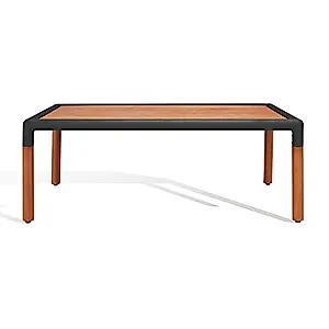 Patio Coffee Table 42 in W X 26 D 15 H Black Natural Classic Rectangular Metal Wood Finish Water Resistant