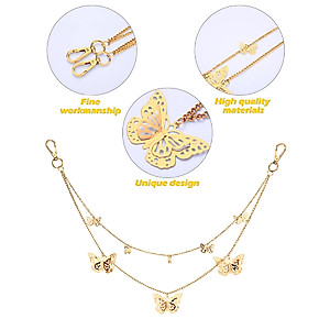 5 Pieces Chain Belt Jeans Pants Chain Pocket Waist Chain Multi-Layer Hip Hop Metal Wallet Chain for Men Women (Butterfly, Heart,Gold)