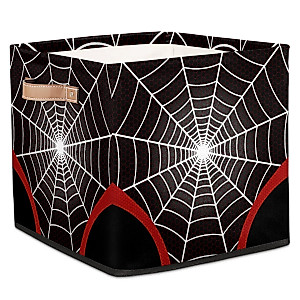 LLCXCSI Black Spider Web Storage Cubes Foldable Cube Organizer Baskets Bins 13"x 13" with Double Handles for Nursery, Kids Room, Closet Shelf Clothes Toys Storage