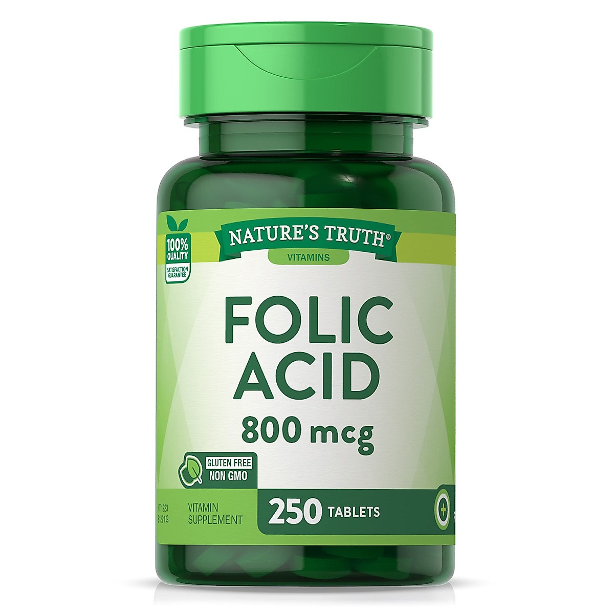 Nature's Truth Folic Acid | 800 mcg | 250 Tablets | Vegetarian, Non-GMO & Gluten Free Supplement