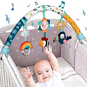Baby Stroller Arch Toys, Mobile for Bassinet Crib, Detachable Activity Musical Animal Arch Toys with Rattles BB Squeaker Teether (Sky)