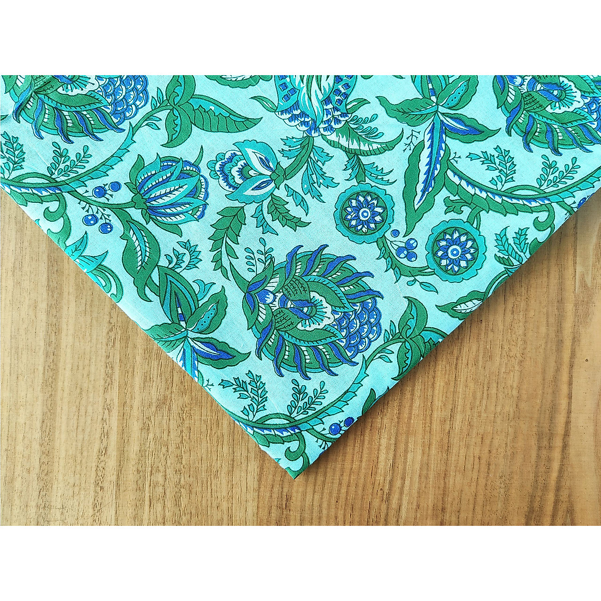 Craftbot Hand Block Print Fabric by The Yard - PRECUT 3 Yards 42 inch Width - 100% Cotton Material - Green Floral Pattern - Light Weight Indian Cloth for Making Kurti Summer Dress Salwar Kameez etc