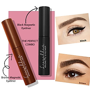 Luxillia Magnetic Eyeliner for Magnetic Eyelashes, Upgraded Strongest Hold, Most Natural Look, Waterproof, Smudge Proof Liquid Liner (Brown + Black)