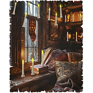 Amagic Batteries Included Floating Candles with Wand Remote, 12pcs Flickering Warm Light Flameless Taper Candles, Magic Hanging Candles with Base for Birthday Party, Halloween Decorations