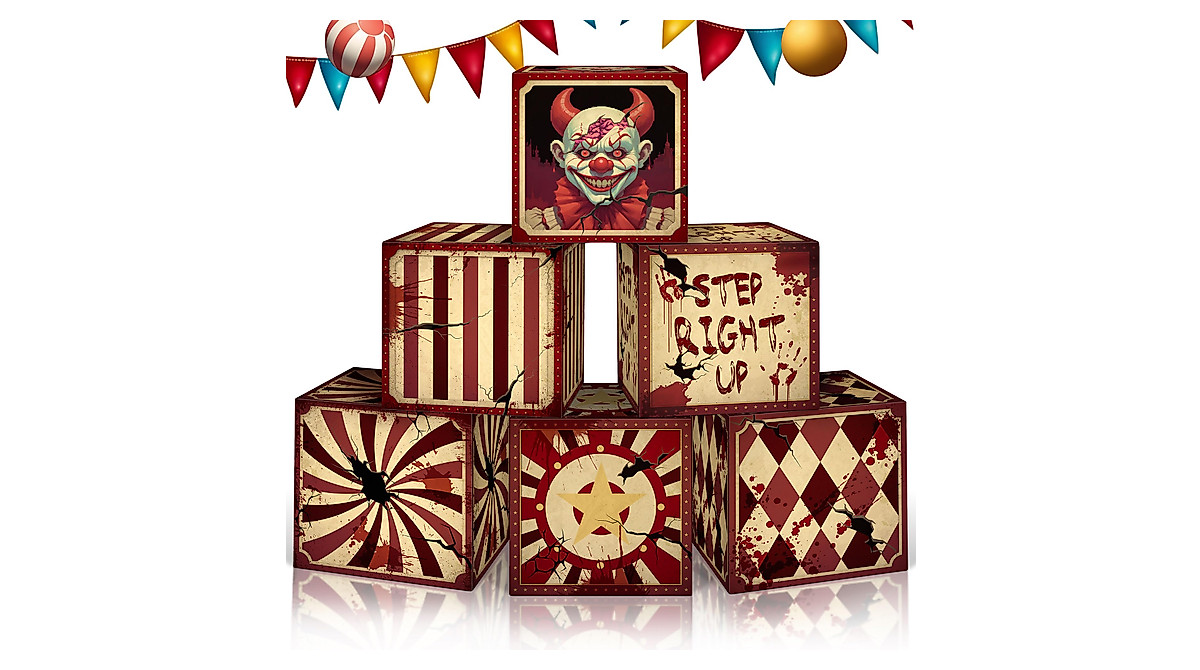 Spooky Halloween Carnival Decorations - 6 Creepy Clown Party Boxes