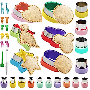 32 Pcs Sandwich Cutter Set, FineGood Sandwich Cutter and Sealer Cookie Cutters Vegetable Fruit Cutters Shapes for Kids with Food Picks Brush