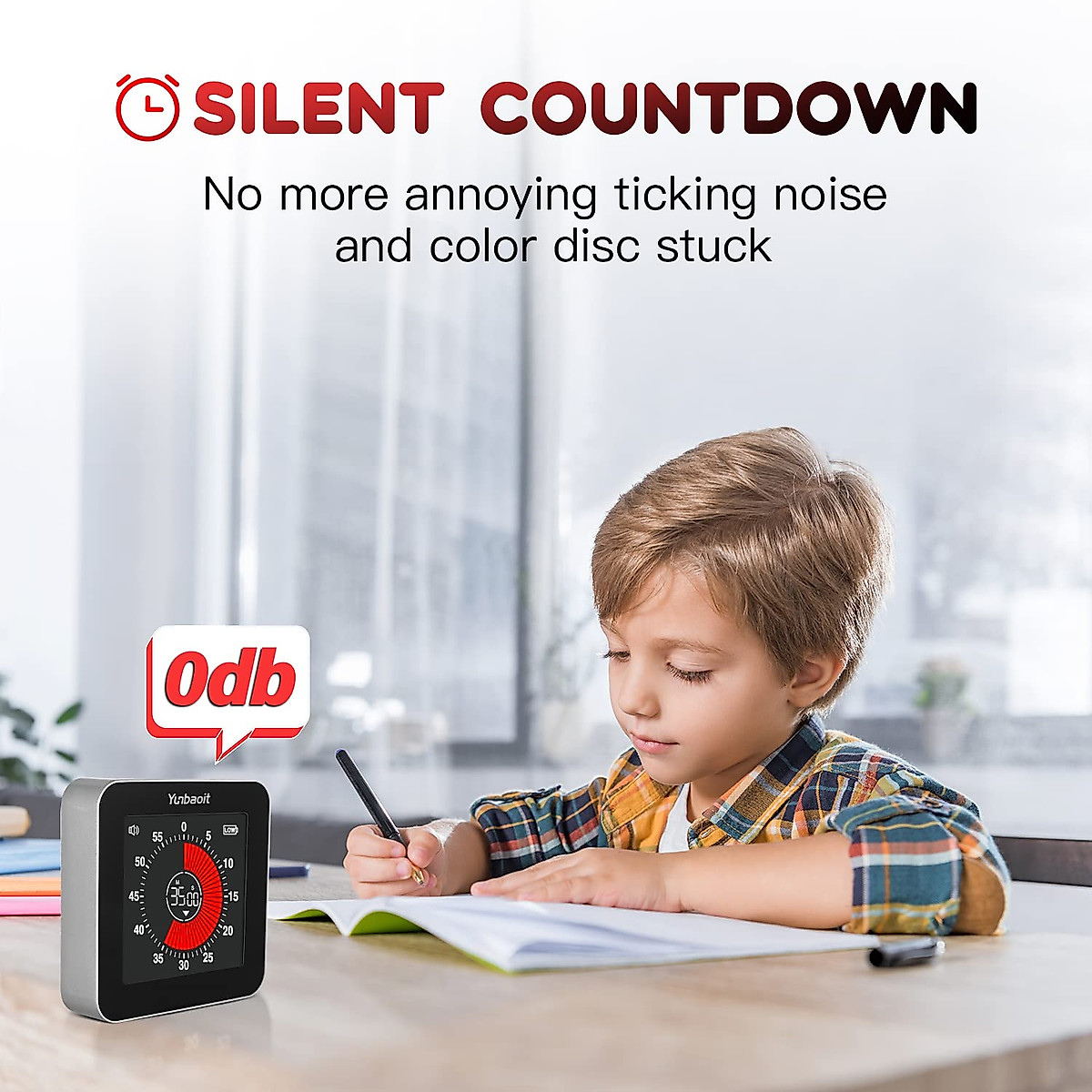 Yunbaoit VT08 Pro Digital Rechargeable Visual Timer with 3.4 Inches Colored Screen,Magnetic Back,60 Minutes Silent Countdown/up Timer for Kids or Adults,Time Management Tool for Study, Working,Cooking