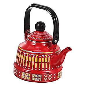 Retro Enamel Teakettle Teapot Green Tea Kettle Enamel Tea Kettle Tea Kettles Stovetop Tea Supply Stovetop Tea Kettle Red Handle Ancient Clock Handle Stovetop Kettle
