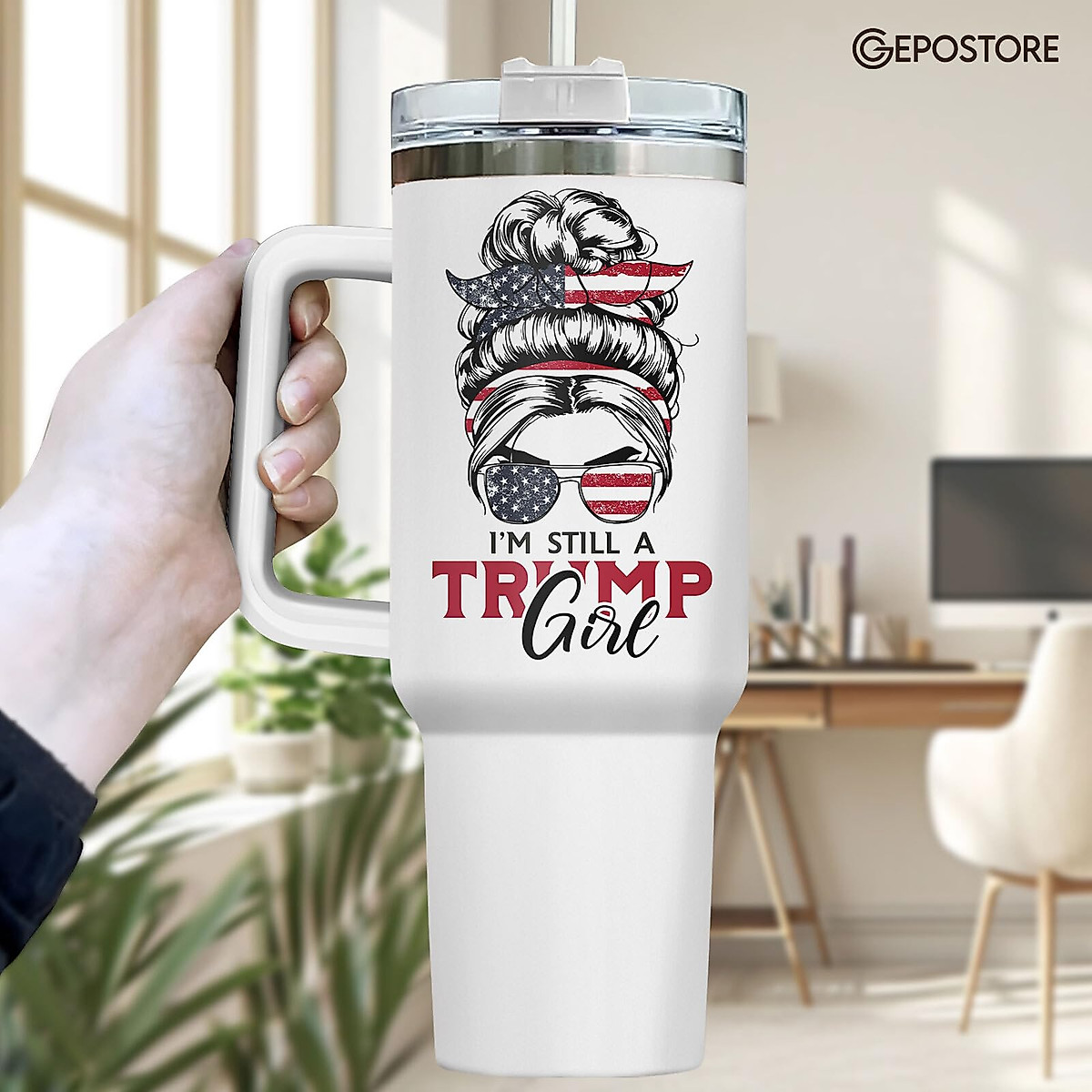 GEPOSTORE American Girls Tumbler 40oz with Handle, Nutrition Facts Girl Tumbler Cup, Patriots Gift for Girls, Birthday Gifts for Teen Girls