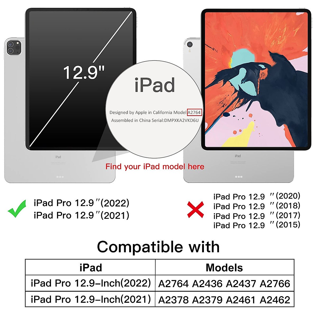 JETech Case for iPad Pro 12.9-Inch (6th/5th Generation, 2022/2021 Model), Slim Stand Hard Back Shell Smart Cover with Auto Wake/Sleep (Black)