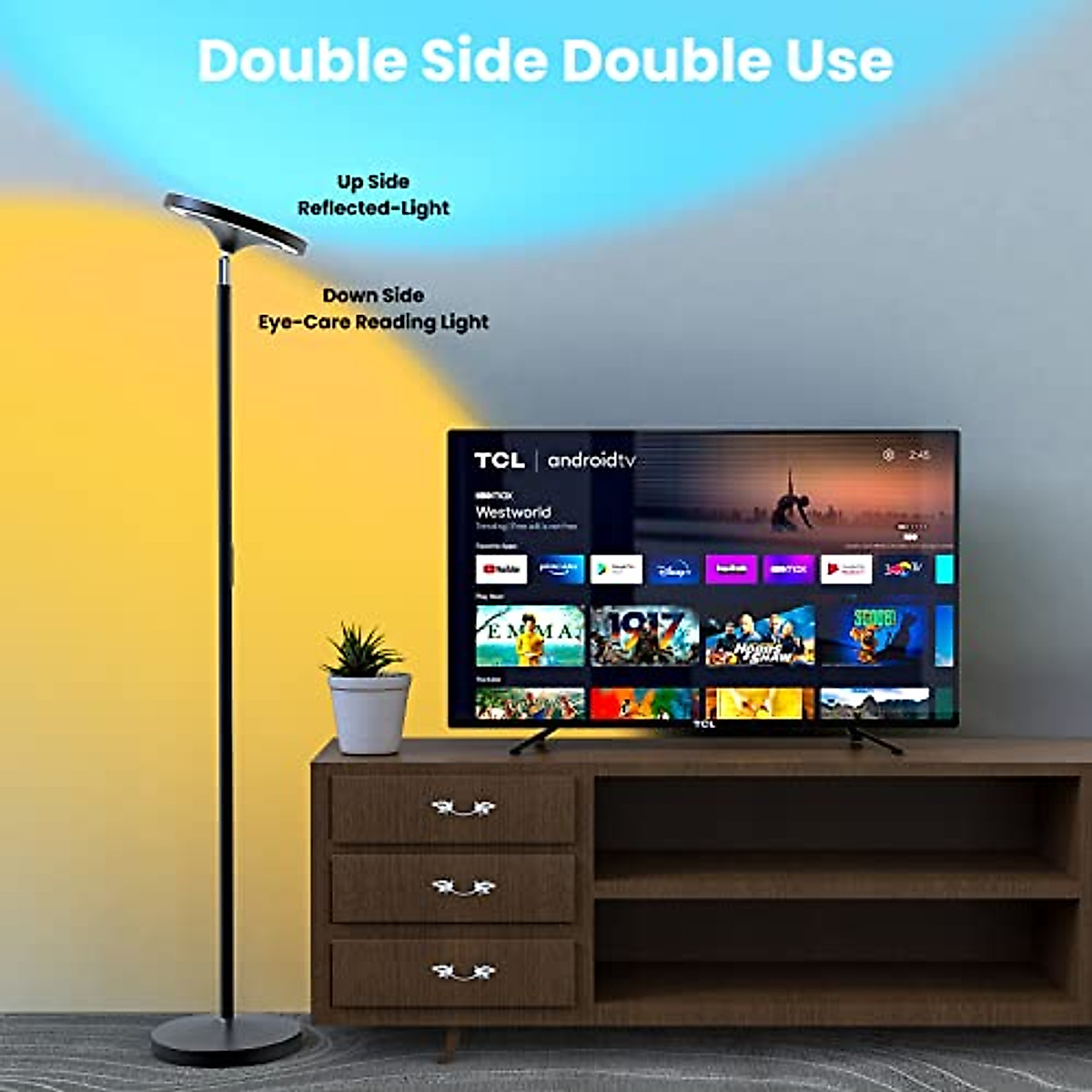 FTOYIN LED Floor Lamp, Smart RGB Bright Floor Lamp, Double Side Lighting LED Standing Lamp, Bright Lamps for Dark Rooms, LED Floor Lamps for Living Room, Bedroom, Office, Home, 24W 2600 Lumens