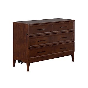 AFI, Sienna Full Murphy Bed Chest with Built-in Charger, Walnut