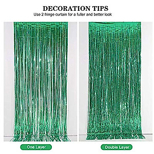 CYLMFC Tinsel Backdrop 2 Packs 3ftx8ft Green Fringe Backdrop for Parties, Foil Fringe Curtains Party Decorations Photo Booth Backdrop Christmas Halloween - Green