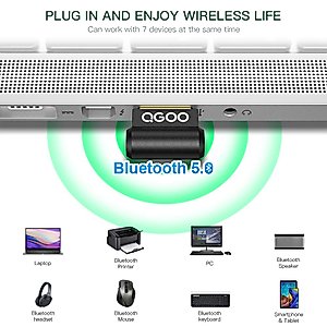 USB Bluetooth Adapter for PC, QGOO Mini Bluetooth 5.0 EDR Dongle for Desktop Computer Transfer for Laptop Bluetooth Headphones Headset Keyboard Mouse Speakers Printer Windows 7/10/11（Grey）