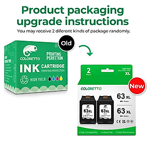 COLORETTO Remanufactured Printer Ink Cartridge Replacement for HP 63XL to use with Envy 4520 4516 Officejet 5255 5258 DeskJet 1112 3632 3639 1112 2130 3632 3633 3634 (2 Black) Combo Pack
