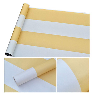 HDsticker 17.7x117 Inches White and Yellow Striped Peel and Stick Wallpaper Self-Adhesive Vinyl Striped Contact Paper Shelf Liner for Walls Cabinets Dresser Drawer Furniture Arts Crafts Decal