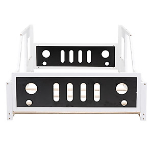 Full Size Car Bed, Wood Floor Bed Frame with Headboard & Footboard and 4 Side Rails, Kids Racecar Bed for Boys Girls Teens, White