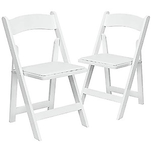 EMMA + OLIVER 2 Pack White Wood Folding Chair with Vinyl Padded Seat