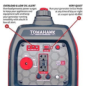 TOMAHAWK 2000 Watt Inverter Generator Super Quiet Portable Power For Residential Home Use 120V and USB Outlet Panel