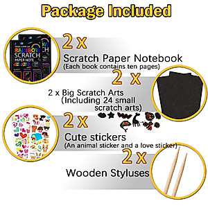AICTIMO YCHOULEK Scratch Art for Kids 20 Sheets, Scratch Paper Rainbow Art Set Crafts Supplies Kits Sheet Pack for Kids, Chiristmas Birthday Gift for Girls Boys Ages for Kids Age 3 4 5 6 7 8 9 10+