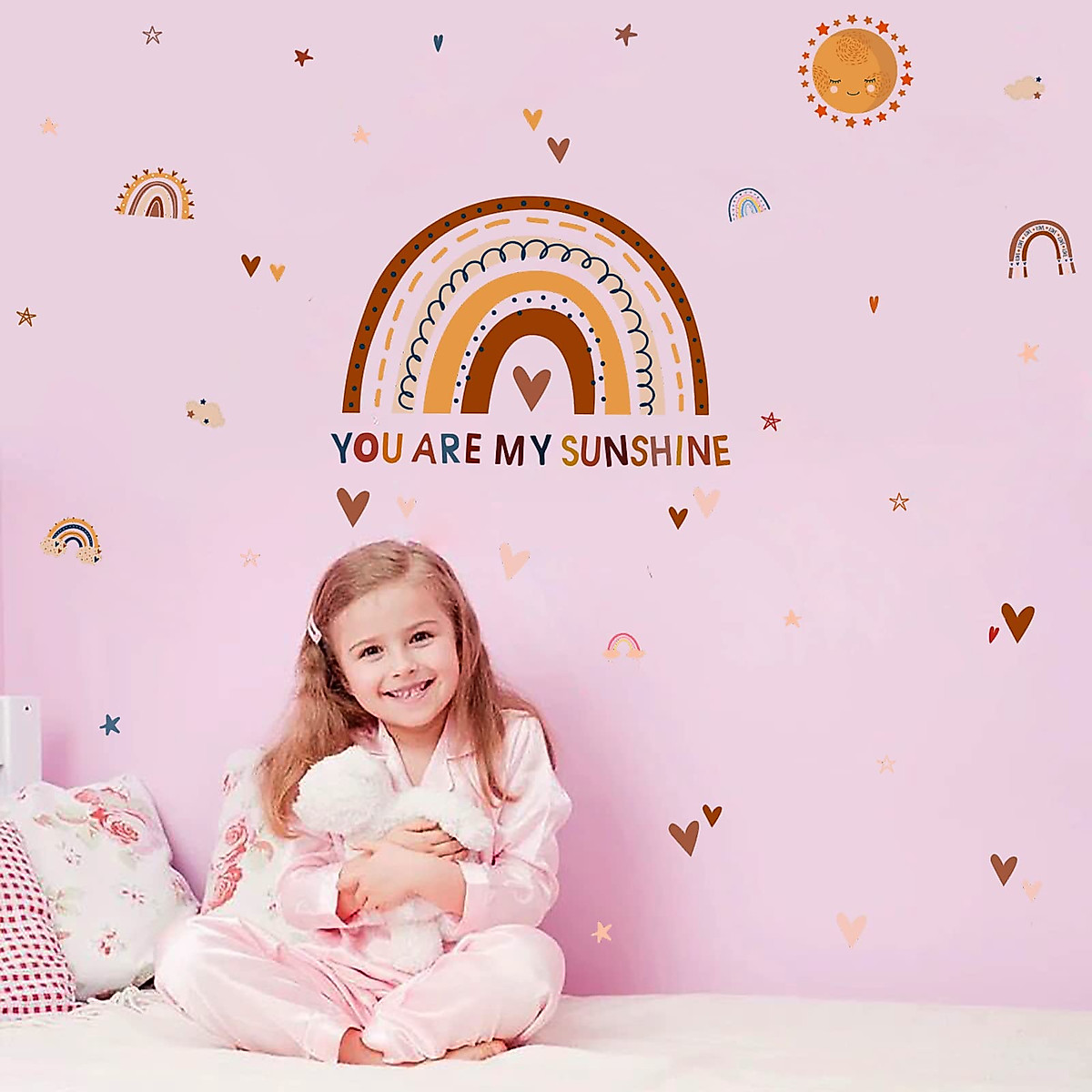 Rainbow Wall Decals You are My Sunshine Boho Wall Stickers for Kids Room Decor,Boho Classroom Decor Inspirational Wall Decals for Girls Bedroom Removable Easy Paste Rainbow Nursery Decor