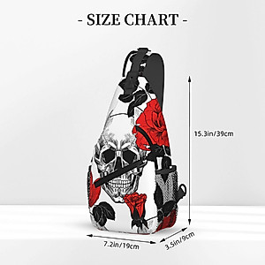 Yamegoun Rose And Skull Unisex Chest Bags Crossbody Sling Backpack Travel Hiking Daypack for Women Men Shoulder Bag for Casual Sport Climbing Runners