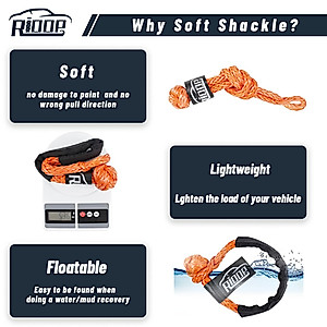 RIOOP 2 Pcs Soft Shackle 1/2 Inch X 24 Inch Synthetic Soft Shackle Recovery Kit 55000lbs Breaking Strength Off Road Towing Shackles for ATV, SUV, Trucks,4x4(Orange)