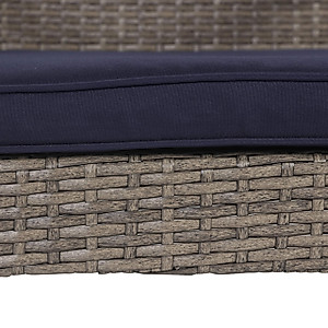 LOKATSE HOME Patio Conversation Bistro Set 5 Pieces Outdoor PE Wicker Rattan Sofa All Weather Furniture Cushioned Chairs and Ottomans with Tempered Glass Coffee Table for Backyard, Garden, Porch, Blue