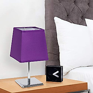 Simple Designs LT2062-PRP Mini Chrome Squared Empire Fabric Shade Table Lamp, Purple