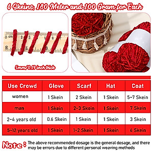 Amylove 6 Rolls Red Soft Velvet Chenille Yarn for Crocheting 1182 Yards Polyester Blanket Fuzzy Thick Yarn for DIY Knitting Bulky Weaving Crafts, 197 Yd, 3.53 oz Each Roll